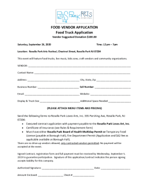 Fillable Online Food Vendor Application - Party in the Park - Rochester ...