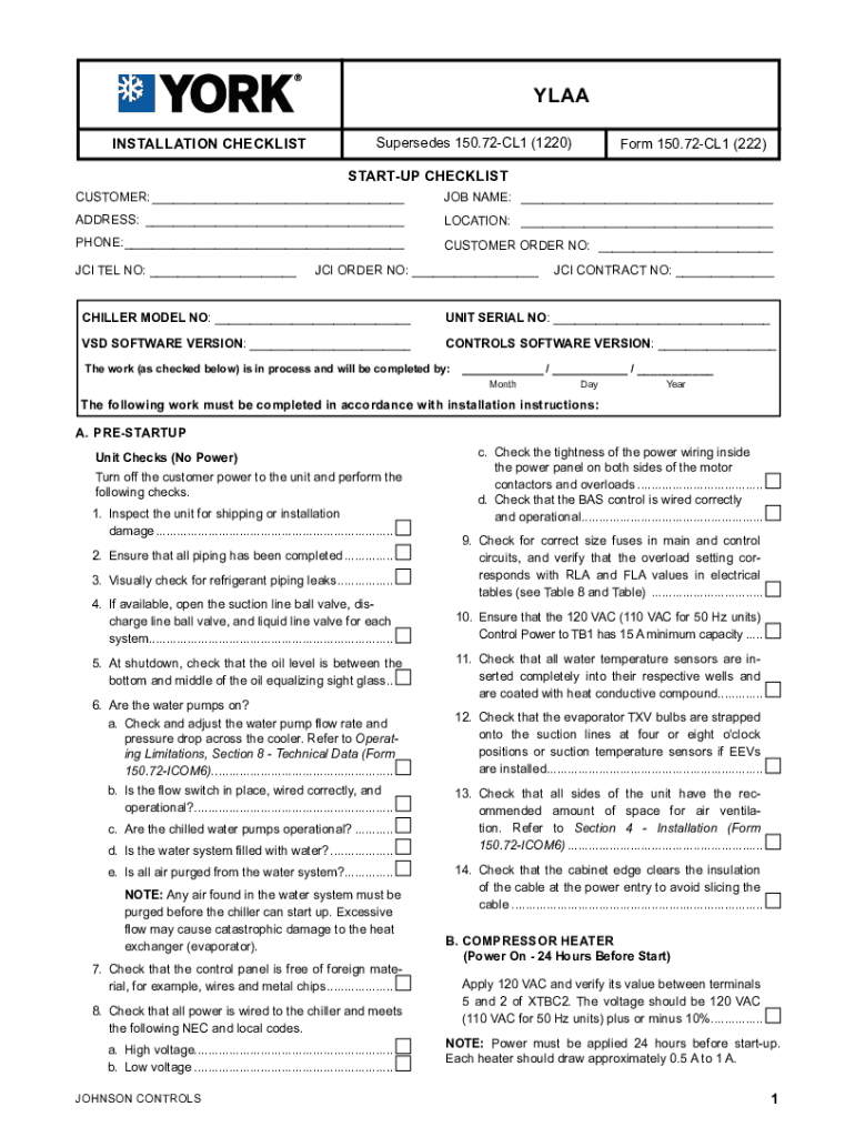 Fillable Online YLAA Style A, B and C Air-Cooled Scroll Chillers ...