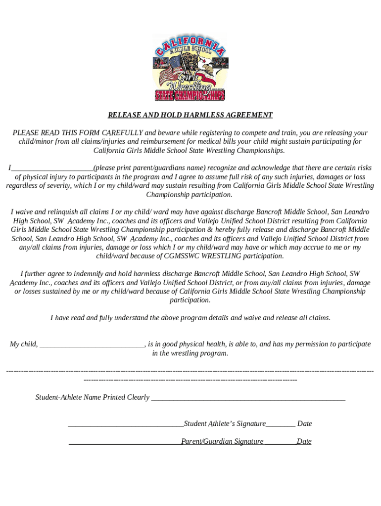 WAIVER, RELEASE OF ALL CLAIMS AND HOLD ... Doc Template | pdfFiller