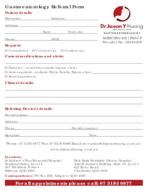 Fillable Online Gastroenterology Referral Form For all appointments ...