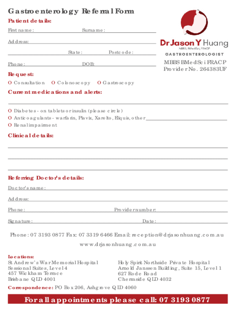 Fillable Online Gastroenterology Referral Form For all appointments ...