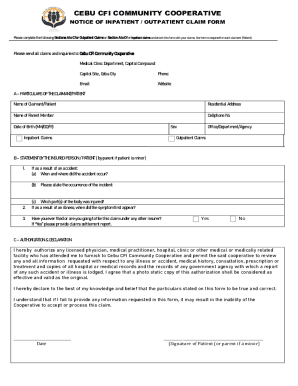 Fillable Online notice of inpatient / outpatient claim form Fax Email ...