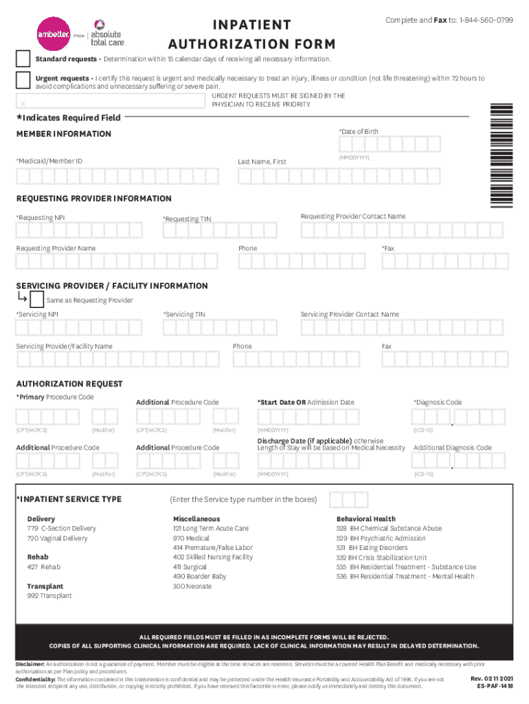 Fillable Online Inpatient Medicaid prior Authorization Fax Form Fax ...