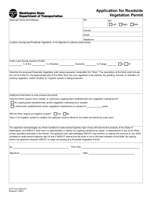 Fillable Online wsdot wa DOT Form 220-019 Application for Roadside ...