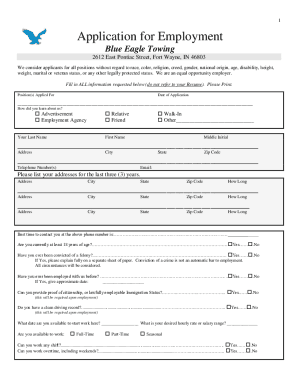 Fillable Online Application for Employment - Blue Eagle Towing Fax ...