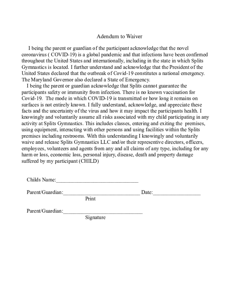 Fillable Online addendum-to-release-and-liability-waiver-for-age-group ...