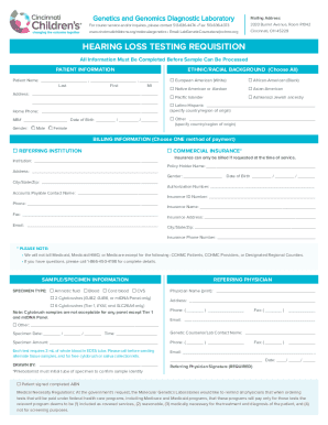 Fillable Online Hearing Loss Testing Requisition. Hearing Loss Testing ...