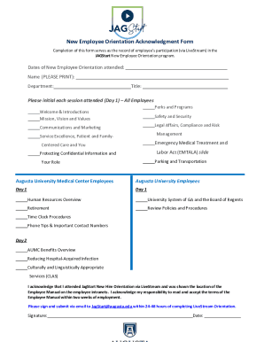 Fillable Online New Employee Orientation Acknowledgment Form Fax Email ...