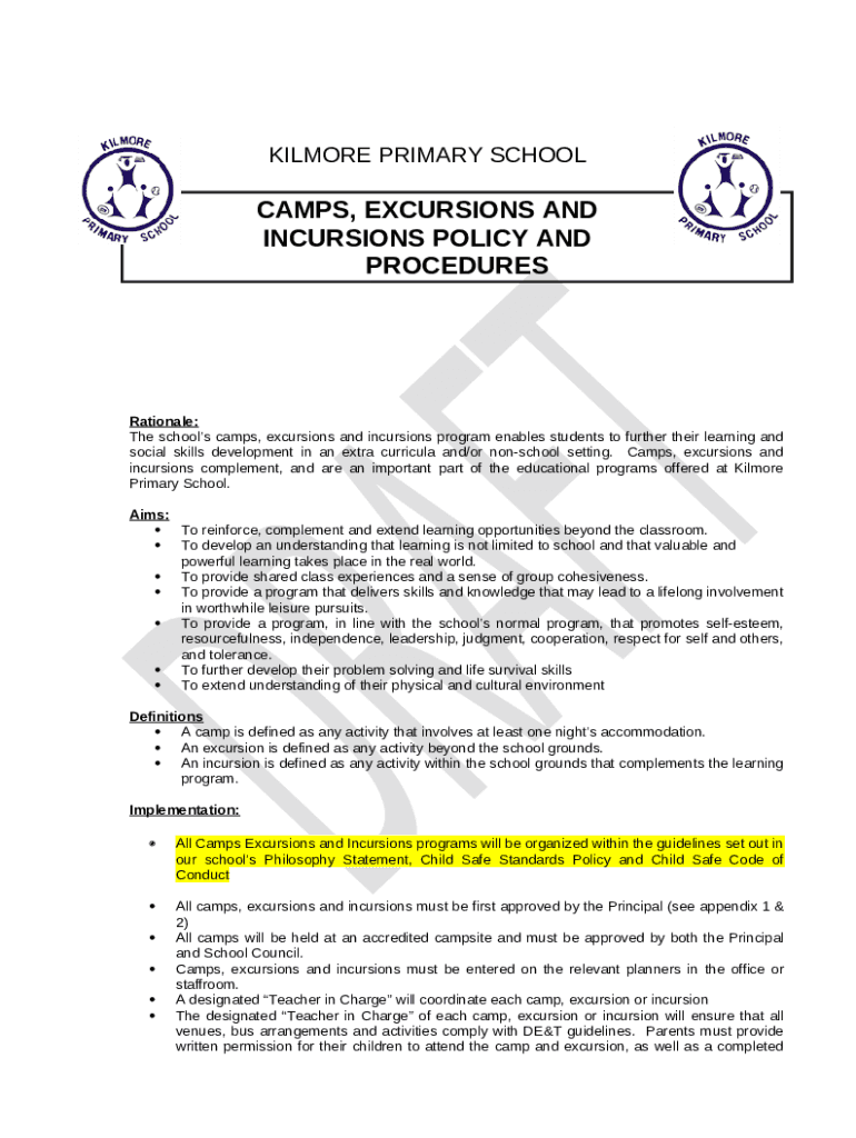 Excursions and Camps Policy, Protocols and Procedures Doc Template ...