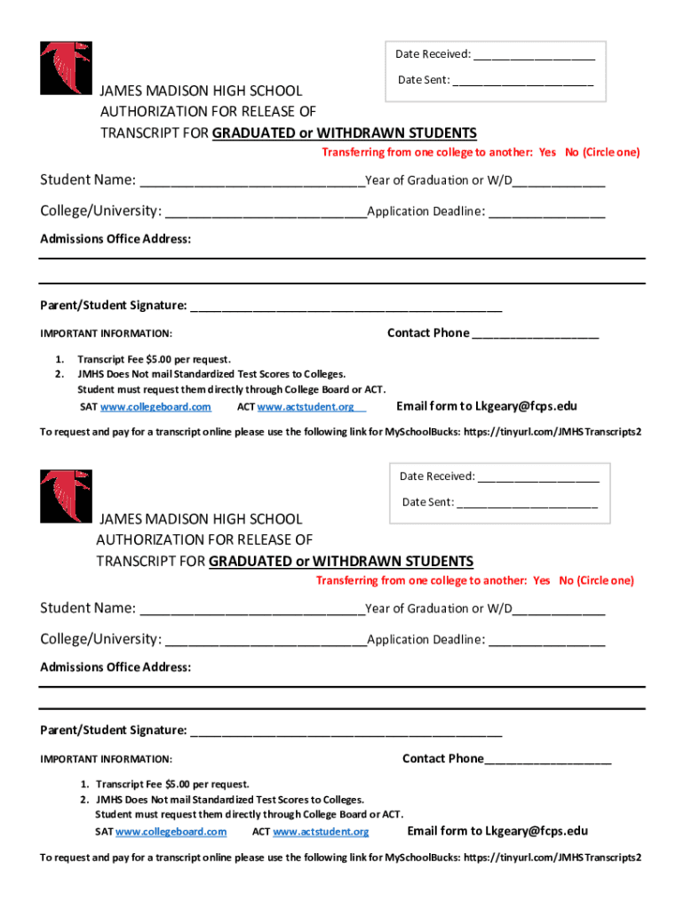Fillable Online JAMES MADISON HIGH SCHOOL AUTHORIZATION FOR ... Fax Email Print - pdfFiller