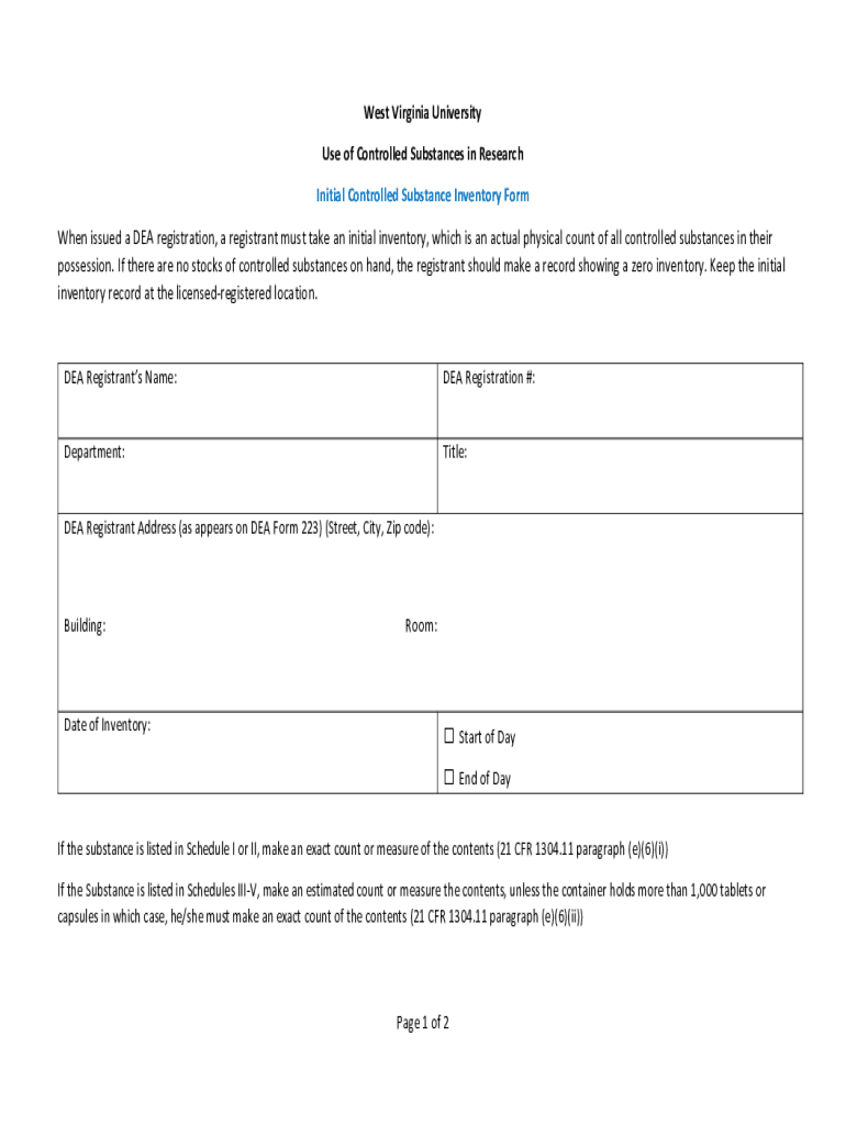 Fillable Online Initial Controlled Substance Inventory Form Fax Email ...