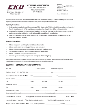 Fillable Online Child Care Grants Available for EKU Students Fax Email ...