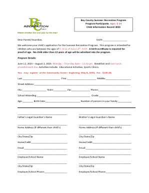 Fillable Online ESP Summer Fun Camp Application Parents, please ... Fax ...
