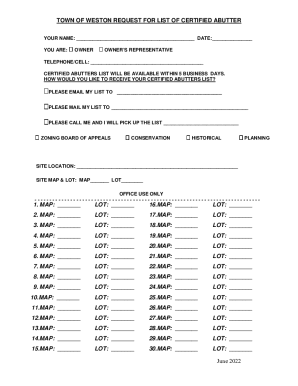 Fillable Online TOWN OF WESTON REQUEST FOR LIST OF CERTIFIED ABUTTER ...