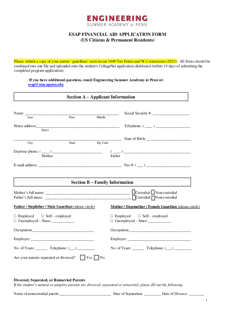 Fillable Online esap seas upenn Get the free ESAP FINANCIAL AID ...