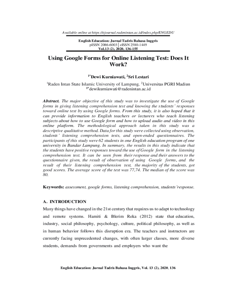 Fillable Online Using Google Forms for Online Listening Test: Does It ...