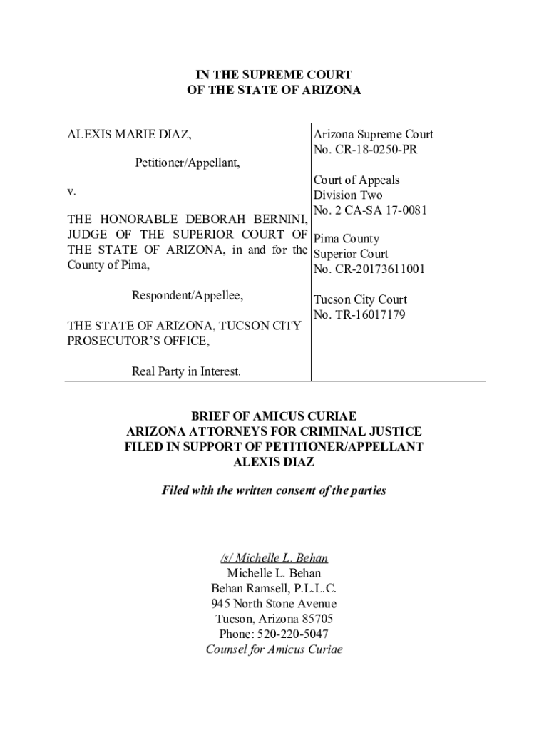 Fillable Online IN THE SUPREME COURT OF THE STATE OF ARIZONA ALEXIS ...
