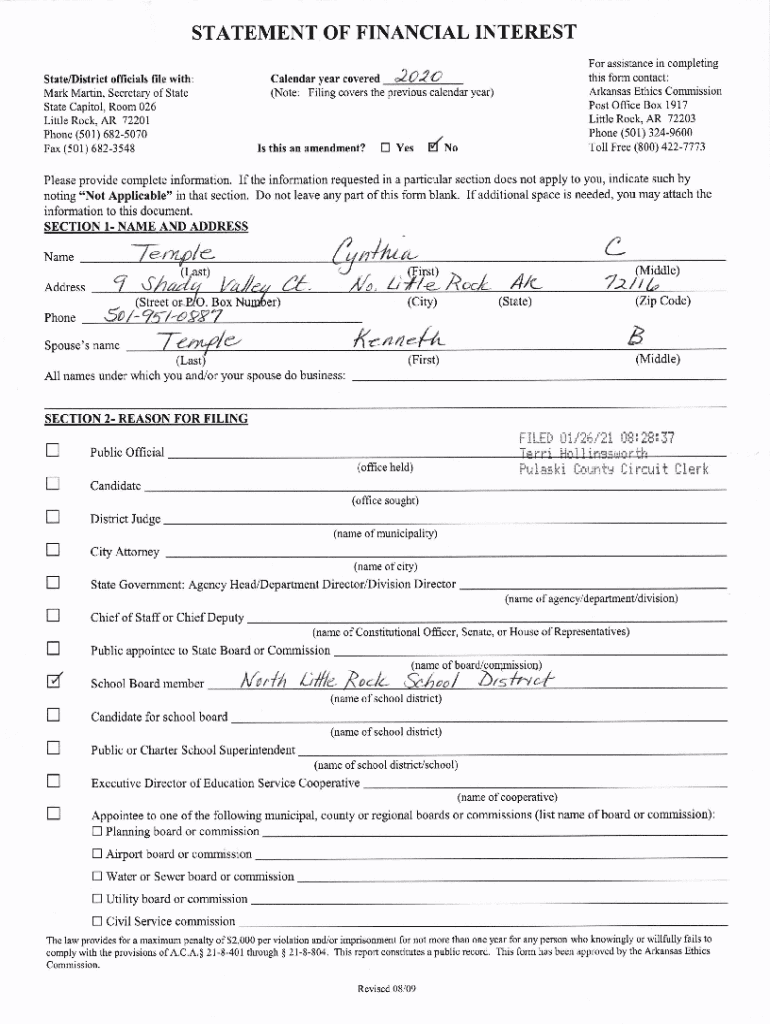 Fillable Online Get Statement Of Financial Interest - State Of Arkansas ...