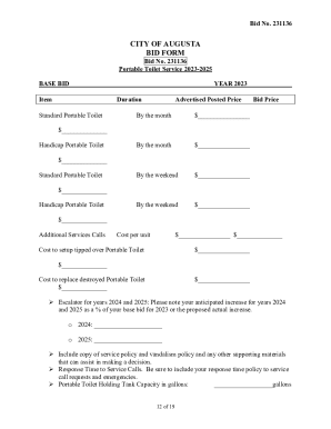 Fillable Online CITY OF AUGUSTA BID FORM Fax Email Print - pdfFiller