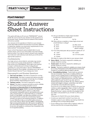 Fillable Online 18-19 PSAT NMSQT Student Answer Sheet Instructions ...