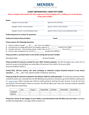 Fillable Online 2021 Drop Off Form.docx Fax Email Print - pdfFiller