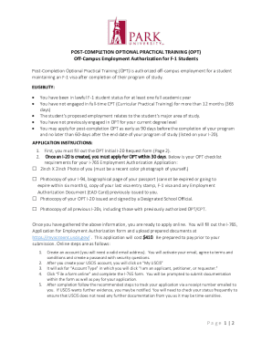 Fillable Online Post-Completion Optional Practical Training OPT Form ...