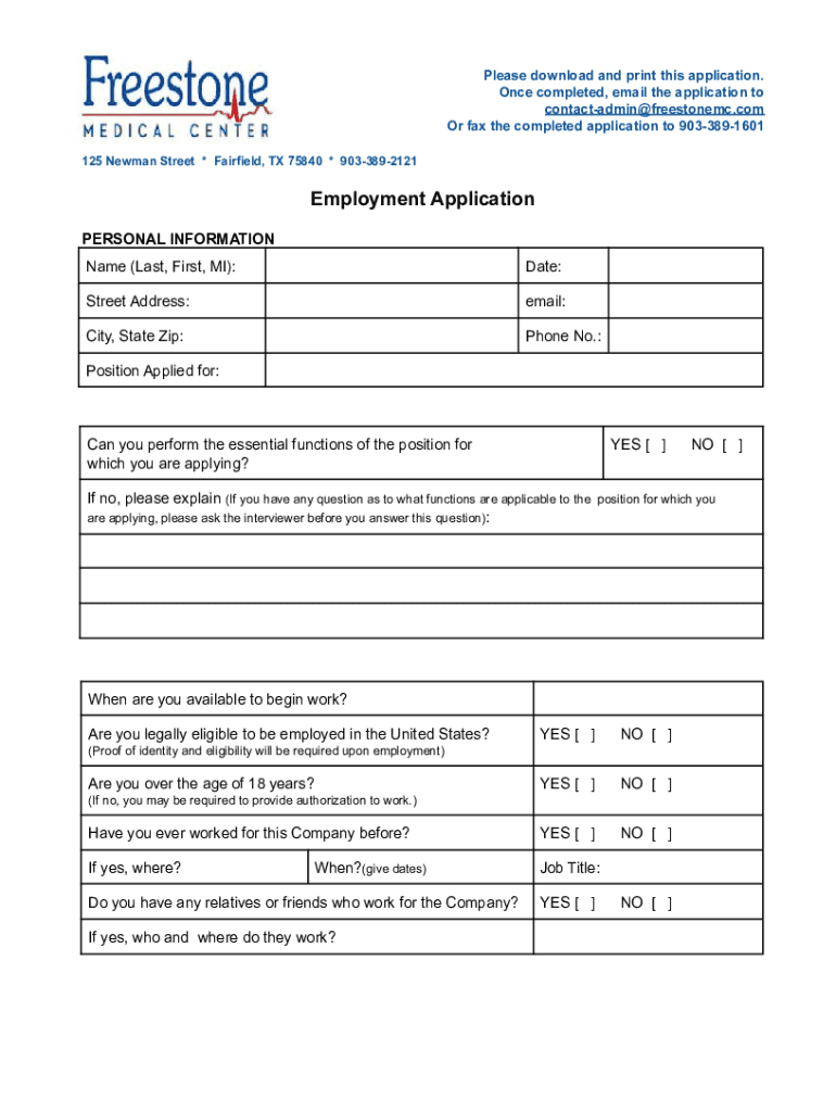 Fillable Online Copy of FMC Employment Application 080121 Fax Email Print - pdfFiller