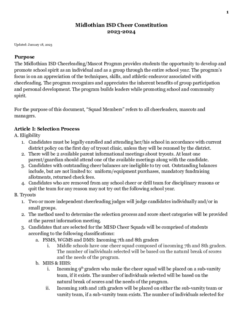 Fillable Online May ISD Cheerleading and Mascot Constitution - Connect ...