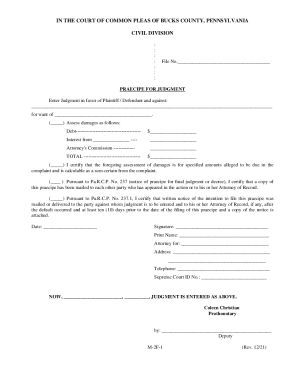 Fillable Online PRAECIPE FOR JUDGMENT Fax Email Print - pdfFiller