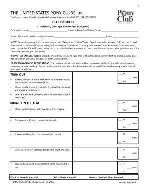 Fillable Online Pony Club D1 Test Sheet - Fill Online, Printable ...