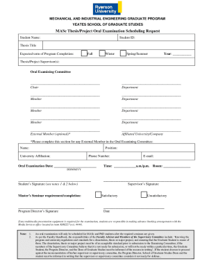 Fillable Online MASc Thesis Project Oral Examination Scheduling Request ...