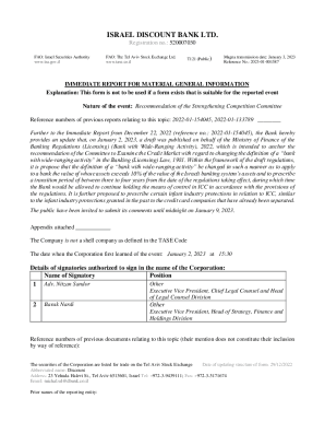 Fillable Online IMMEDIATE REPORT FOR MATERIAL GENERAL INFORMATION Fax ...
