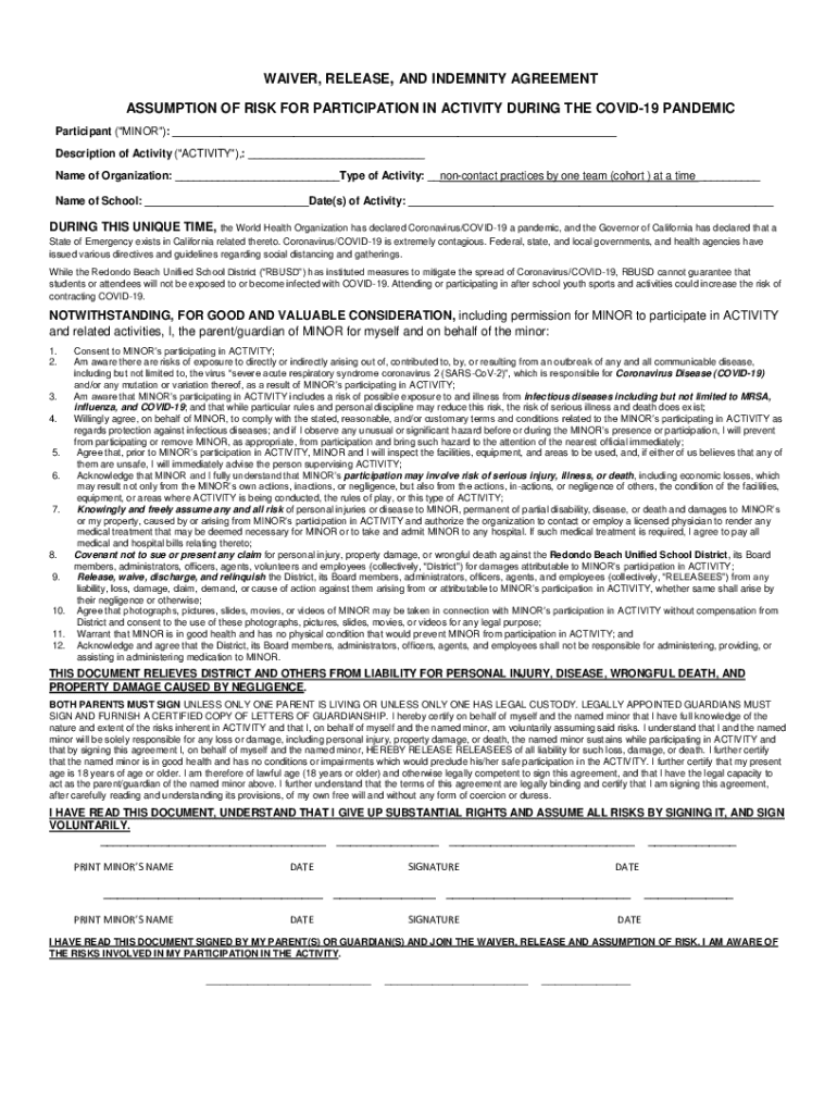 Fillable Online WAIVER, RELEASE, AND INDEMNITY AGREEMENT ... Fax Email ...