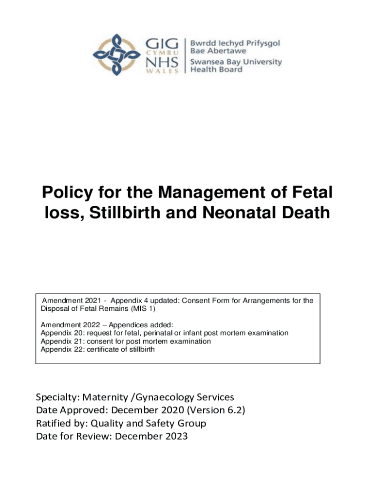 Fillable Online Policy for the Management of Fetal loss, Stillbirth and ...