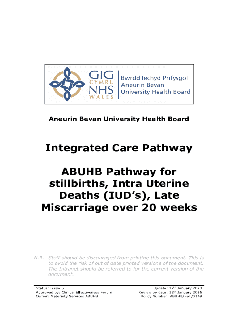 Fillable Online Integrated Care Pathway ABUHB Pathway for stillbirths, Intra Uterine ... Fax ...