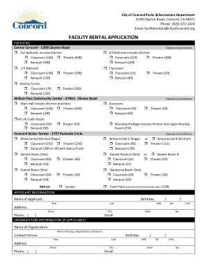 Fillable Online FACILITY RENTAL APPLICATION Concord, CA Fax Email Print ...