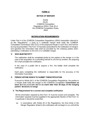 Fillable Online FORM 12 NOTICE OF MERGER Article 24((3) COMESA ... Fax ...