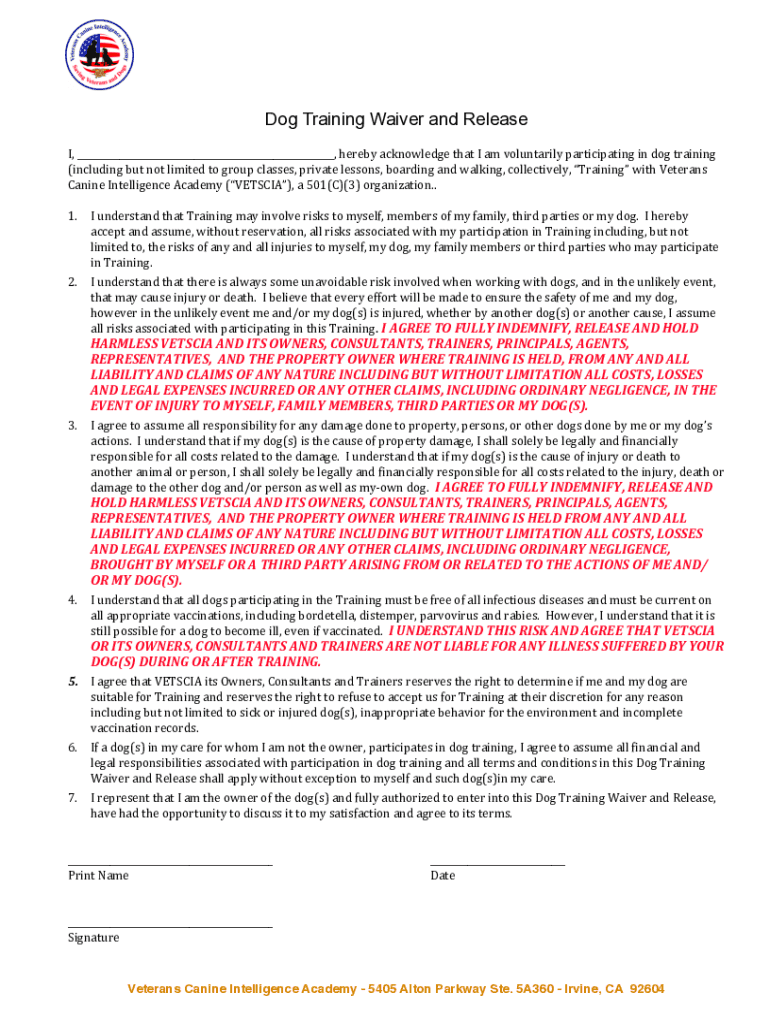 Fillable Online Training Waiver Form - Dog Jax by Wiggles n Woofs Fax ...