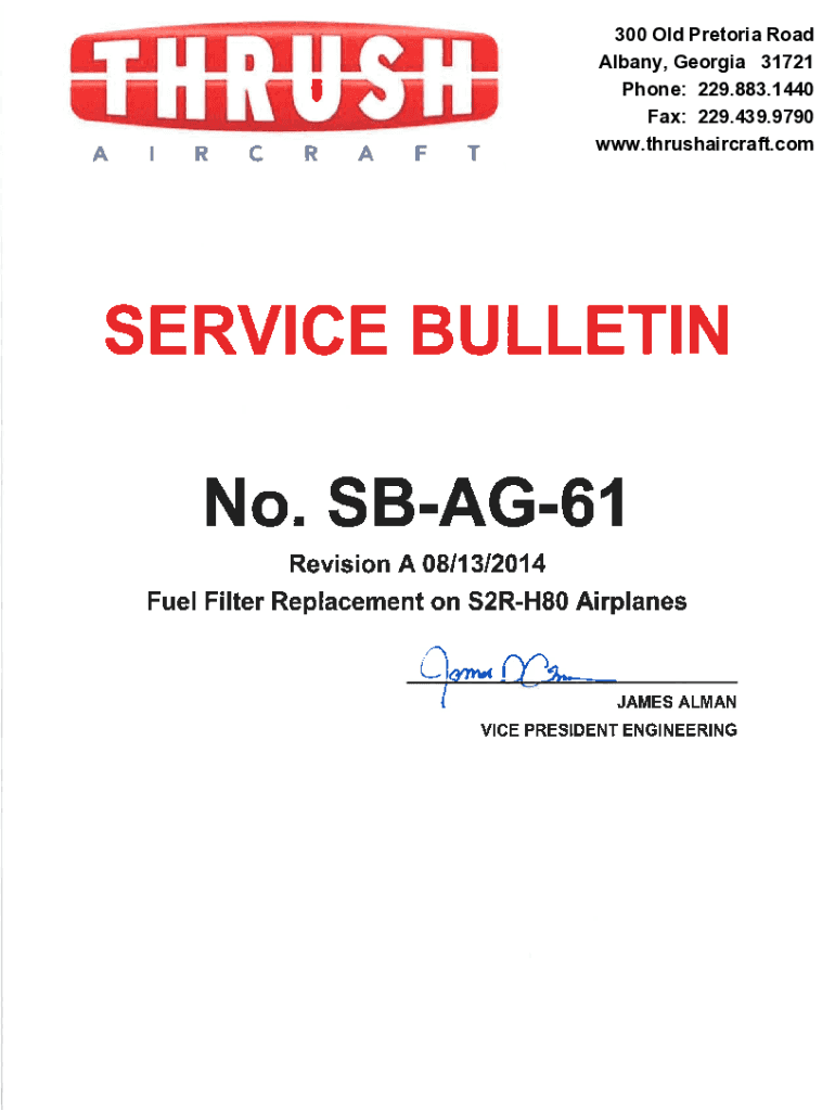 Fillable Online Service Bulletin Number : SB-AG-39 - Thrush Aircraft ...