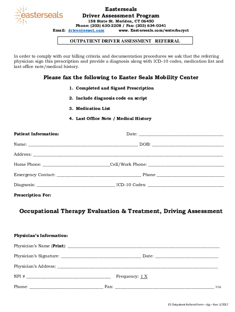 Fillable Online Driver Assessment Program/Adaptive Driver Training Fax ...