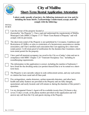 Fillable Online Short-Term Rental Application Attestation - City of ...