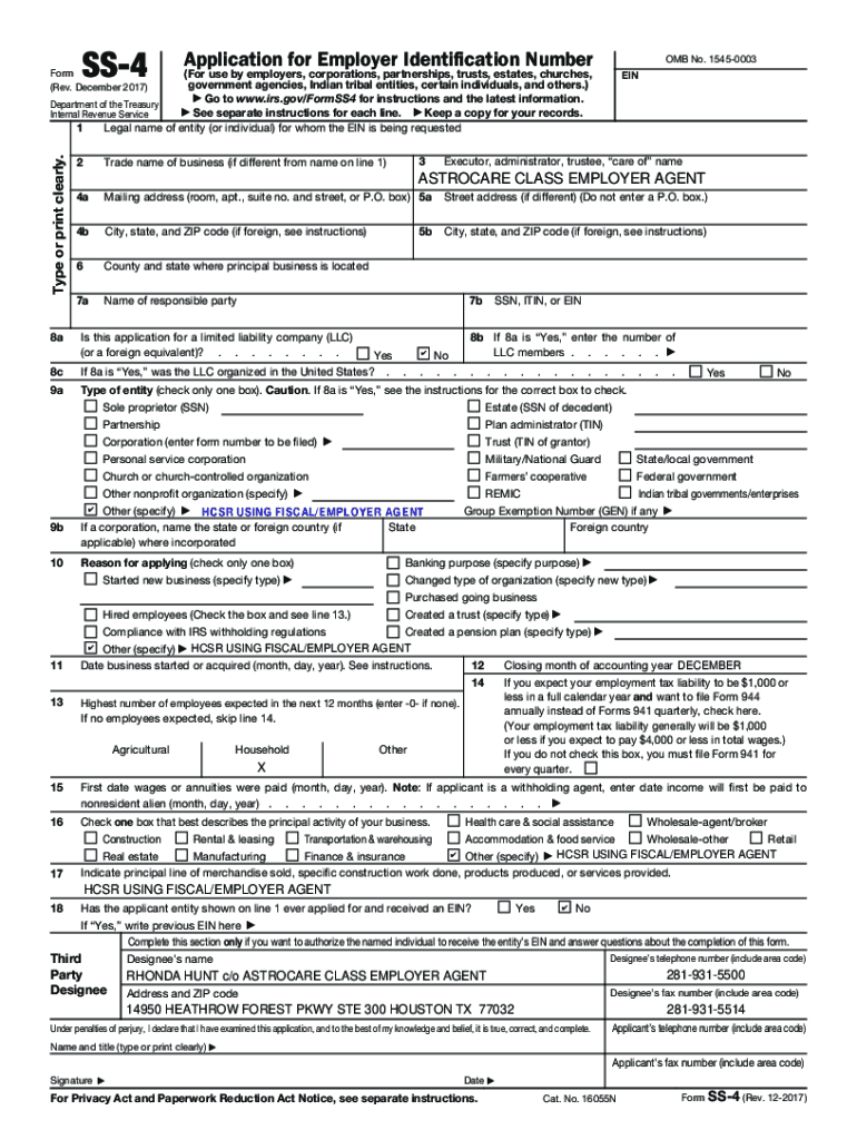 Fillable Online Form SS-4.pdf - SS-4 Application for Employer... Fax ...