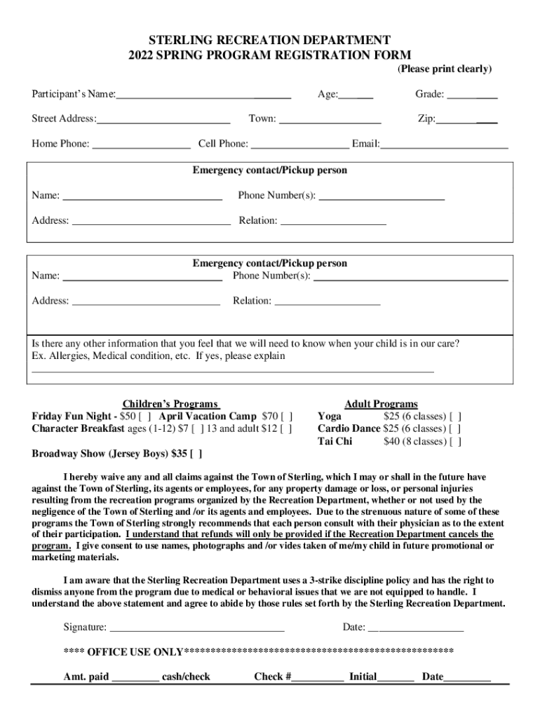 Fillable Online 2022-2023 Town of Palm Beach Recreation Department ...