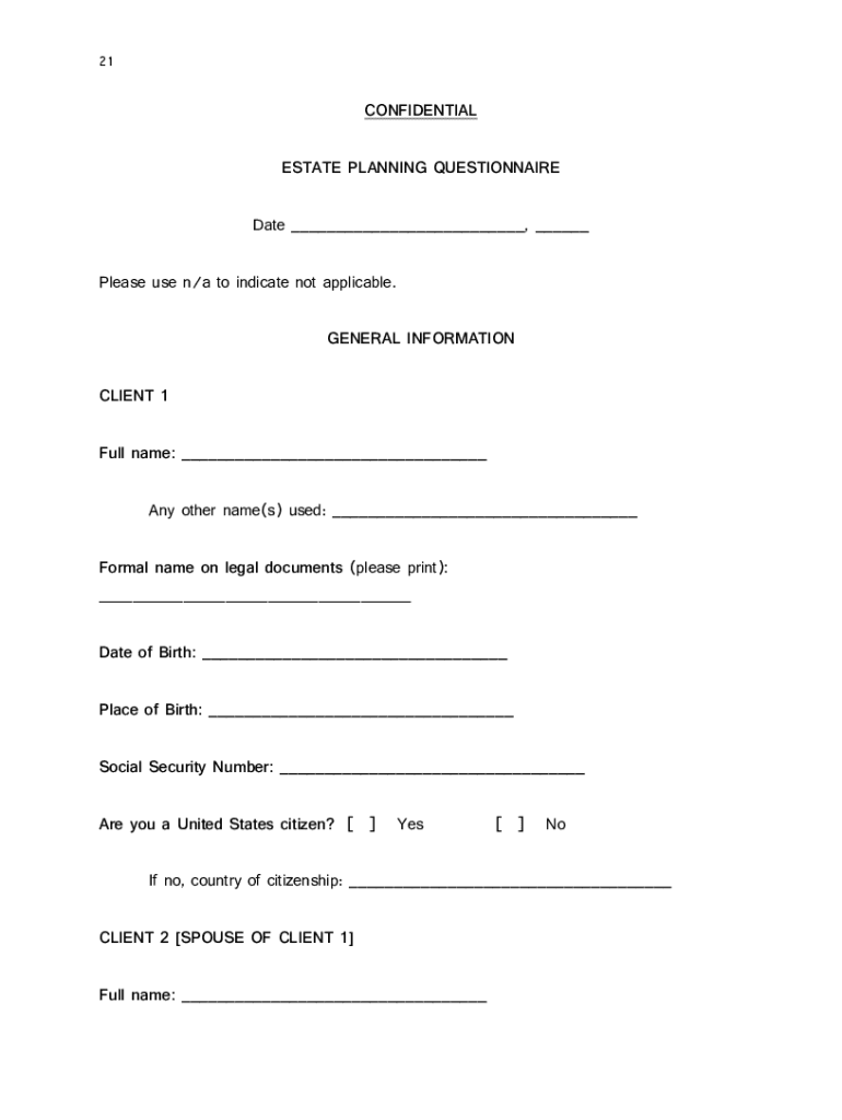 Fillable Online Estate Planning Questionnaire Fillable pdf Fax Email Fillable Online Estate Planning Questionnaire Fillable pdf Fax Email