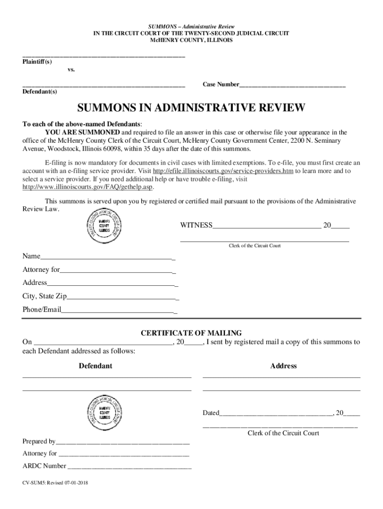 Fillable Online SUMMONS Administrative Review Fax Email Print - pdfFiller