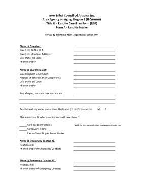 Fillable Online Respite Care Plan Form (RSP) Form A Fax Email Print ...