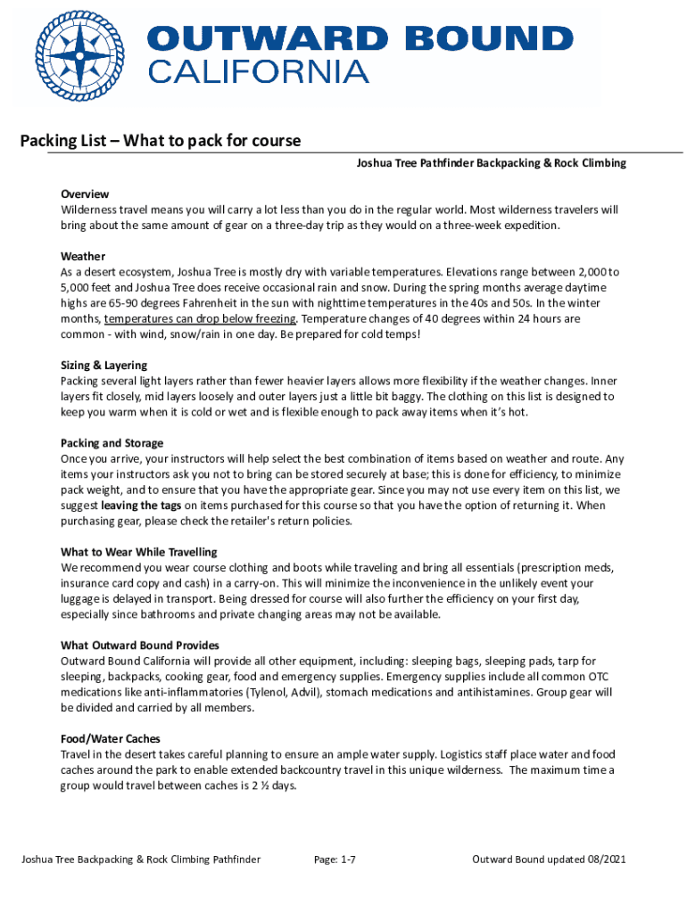 Fillable Online what to pack for joshua tree: 20 essentials you'll be ...