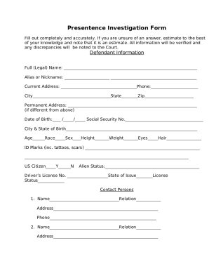 Presentence Investigation Doc Template | pdfFiller