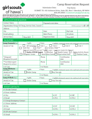 Fillable Online Camp Information Form GSH Fillable. Camp Reservation Request Fax Email Print ...