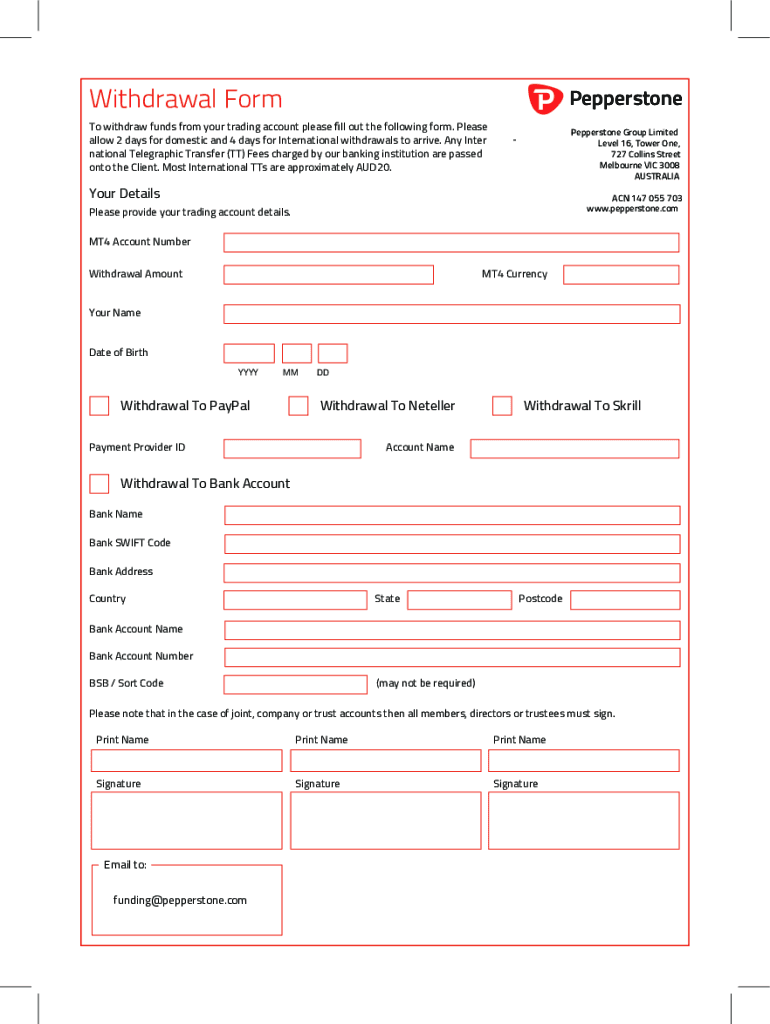 Fillable Online Pepper Withdrawal Form - Fill Online, Printable ...
